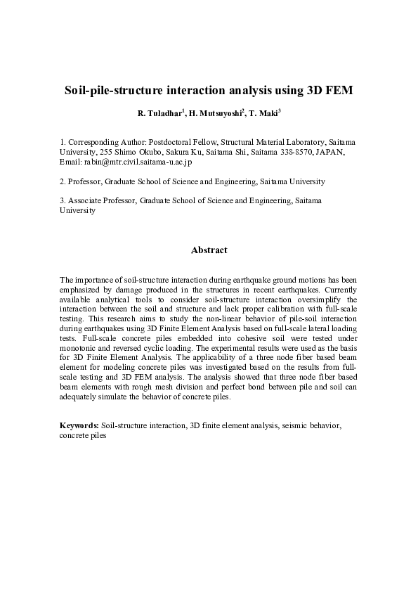 (PDF) Soil-pile-structure interaction analysis using 3D FEM
