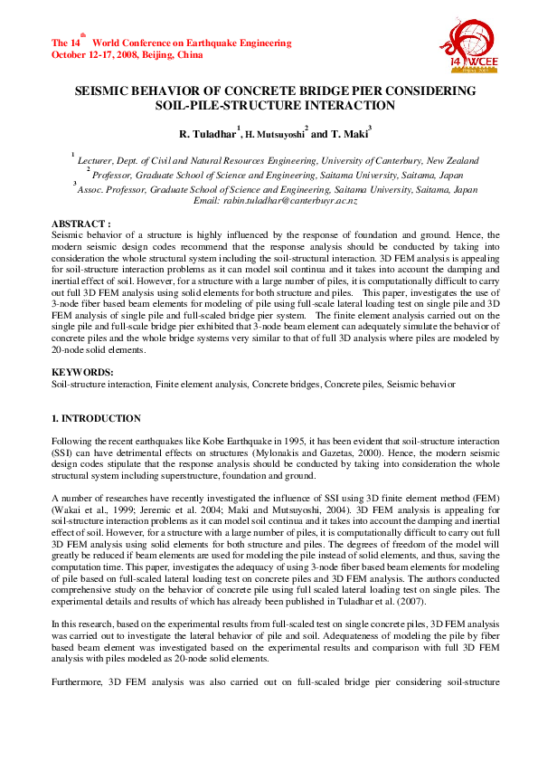 (PDF) Seismic Behavior of Concrete Bridge Pier Considering Soil-Pile-Structure Interaction