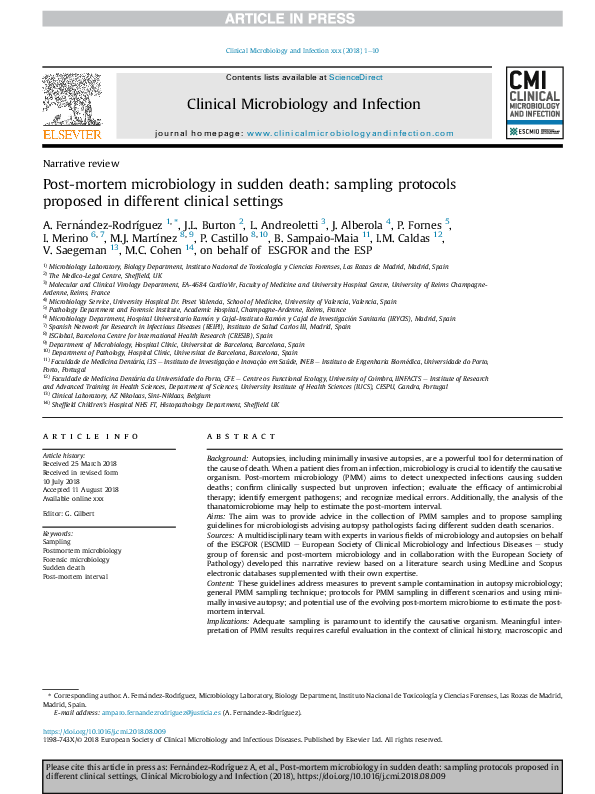 (PDF) Post-Mortem Microbiology in Sudden Death: Sampling Protocols ...