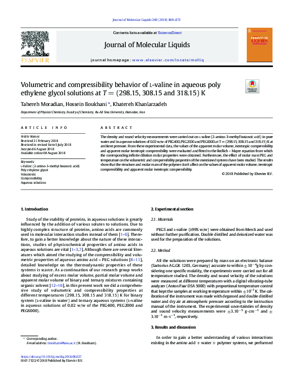 (PDF) Volumetric and compressibility behavior of l-valine in aqueous ...