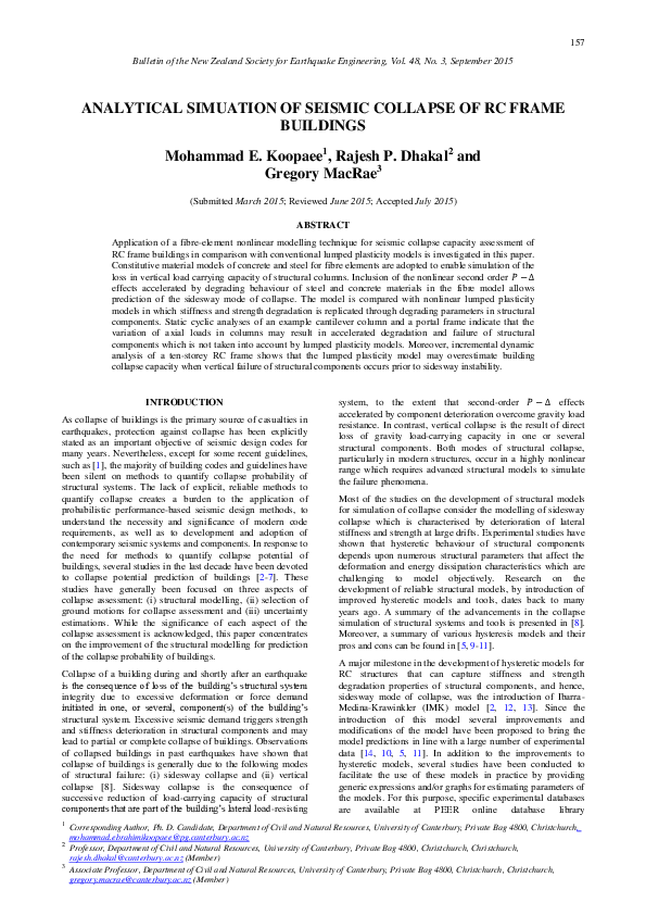 (PDF) Analytical simulation of seismic collapse of RC frame buildings