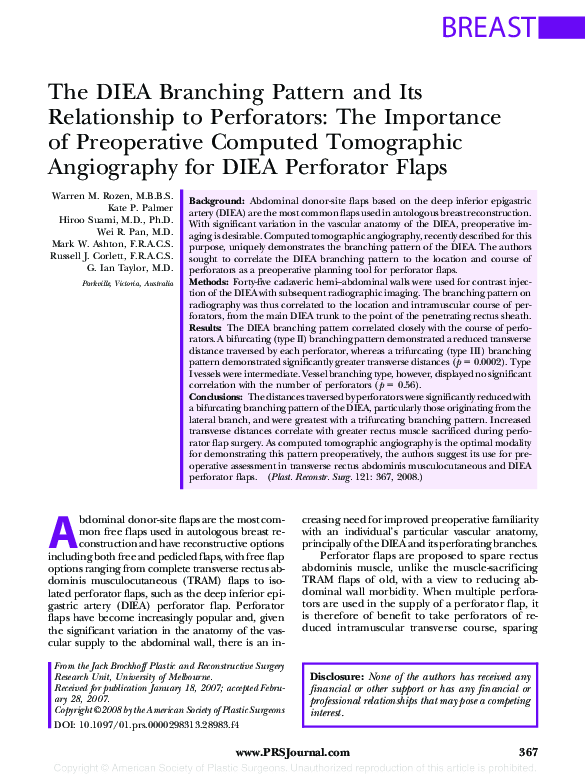 (PDF) The DIEA Branching Pattern and Its Relationship to Perforators ...