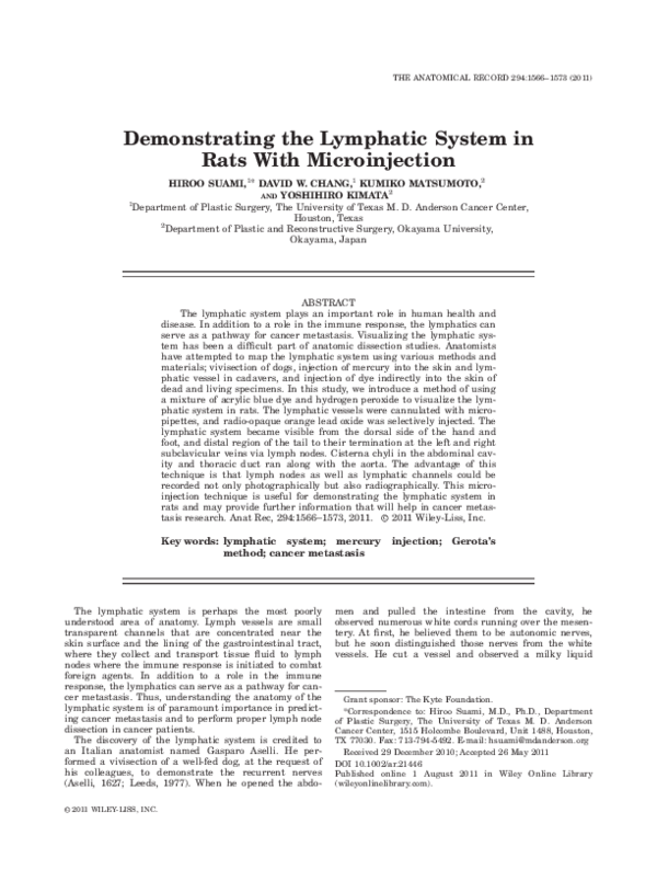 (PDF) Demonstrating the Lymphatic System in Rats With Microinjection