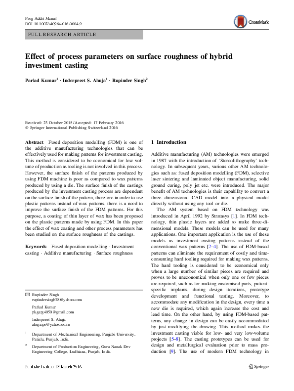 Pdf Effect Of Process Parameters On Surface Roughness In Edm Of Tool