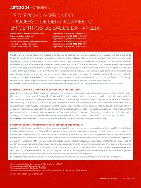 (PDF) Percepção acerca do processo de gerenciamento em Centros de Saúde ...