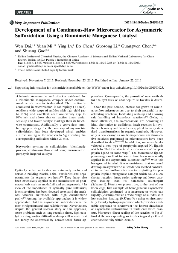 (PDF) Development of a continuous flow microreactor for chemical ...