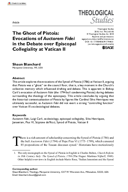 (PDF) The Ghost of Pistoia: Evocations of Auctorem Fidei in the Debate ...