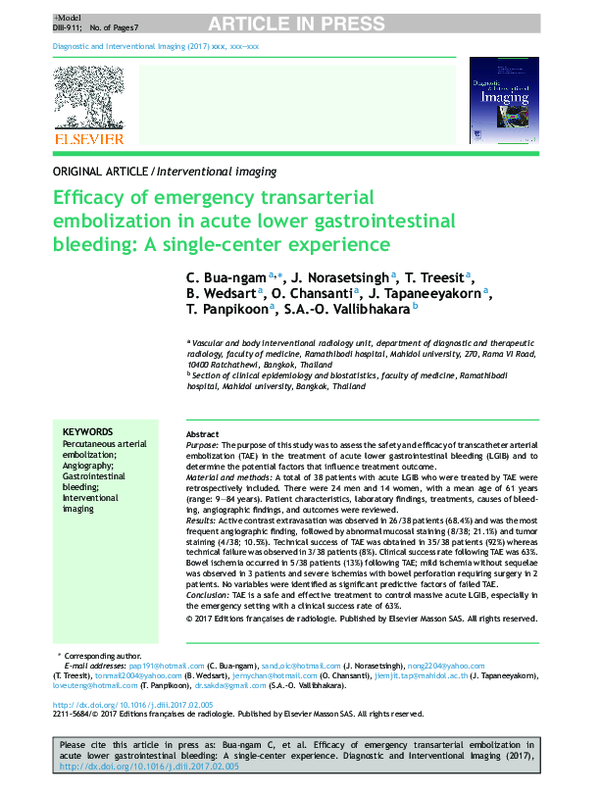 Efficacy of emergency transarterial embolization in acute lower ...