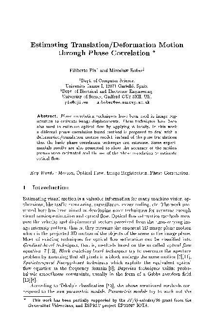 (PDF) Estimating translation/deformation motion through phase correlation