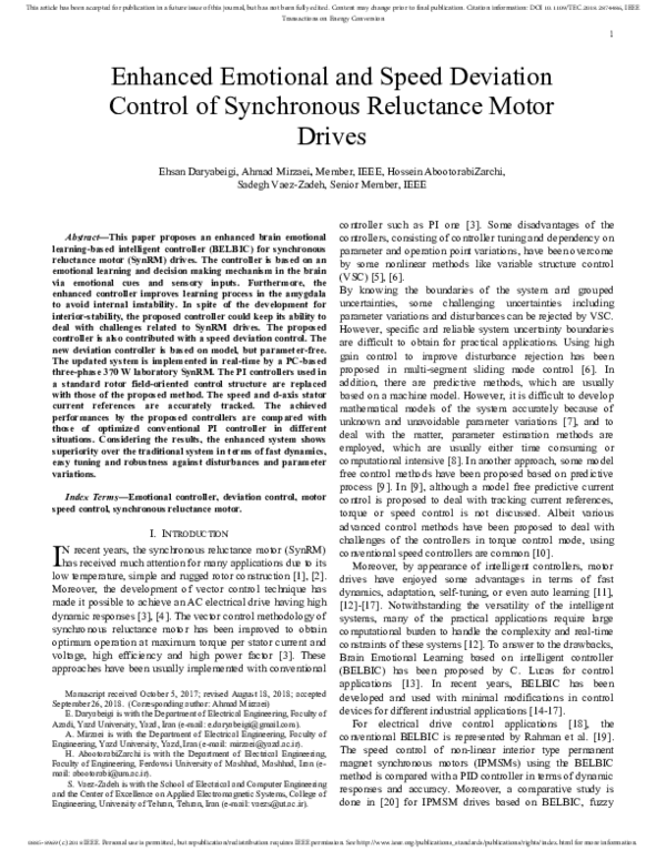 (PDF) Enhanced Emotional and Speed Deviation Control of Synchronous Reluctance Motor Drives