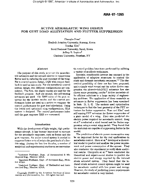 (PDF) Active aeroelastic wing design for gust load alleviation and flutter suppression