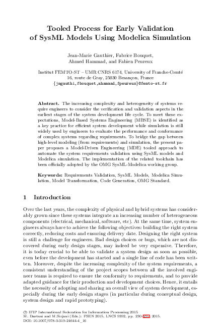 (PDF) Tooled Process for Early Validation of SysML Models Using Modelica Simulation