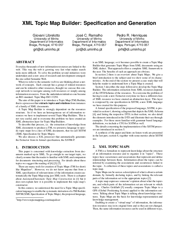 (PDF) XML Topic Map Builder: Specification and Generation | Carlos Ramalho - Academia.edu