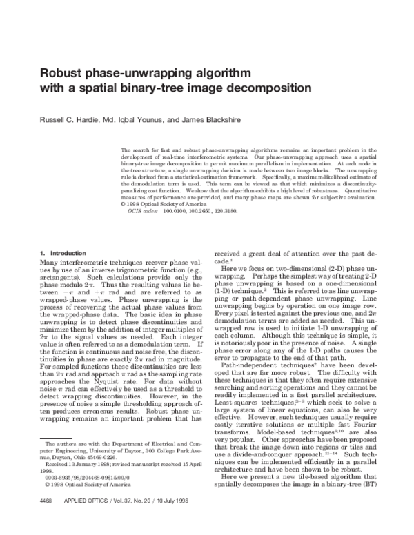 (PDF) Robust Phase-Unwrapping Algorithm with a Spatial Binary-Tree Image Decomposition