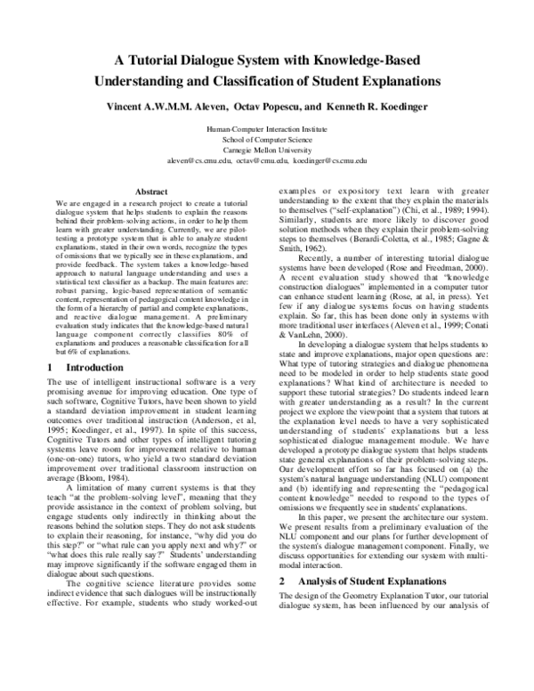 (PDF) A tutorial dialogue system with knowledge-based understanding and classification of ...