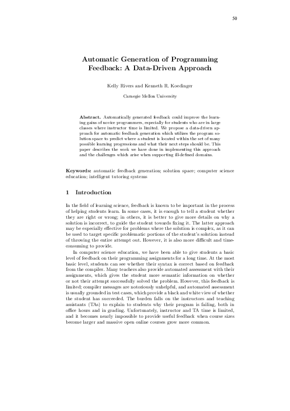 (PDF) Automatic generation of programming feedback: A data-driven approach
