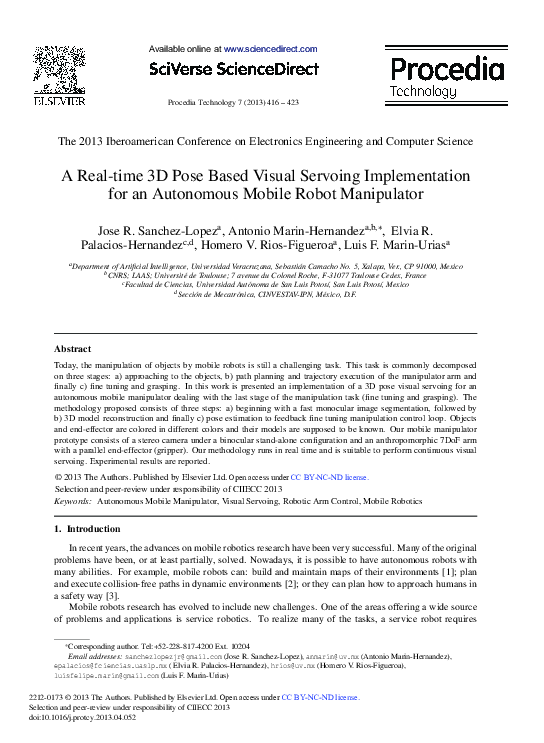 (PDF) A Real-time 3D Pose Based Visual Servoing Implementation for an Autonomous Mobile Robot ...