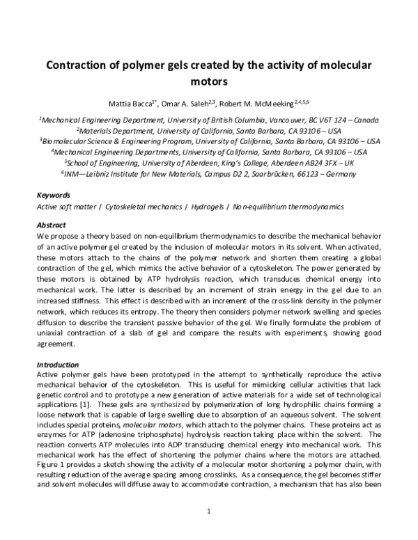 (PDF) Contraction of polymer gels created by the activity of molecular ...