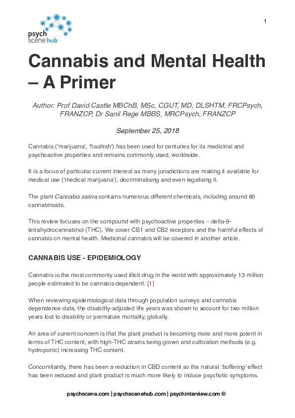 (PDF) Cannabis and Mental Health -A Primer