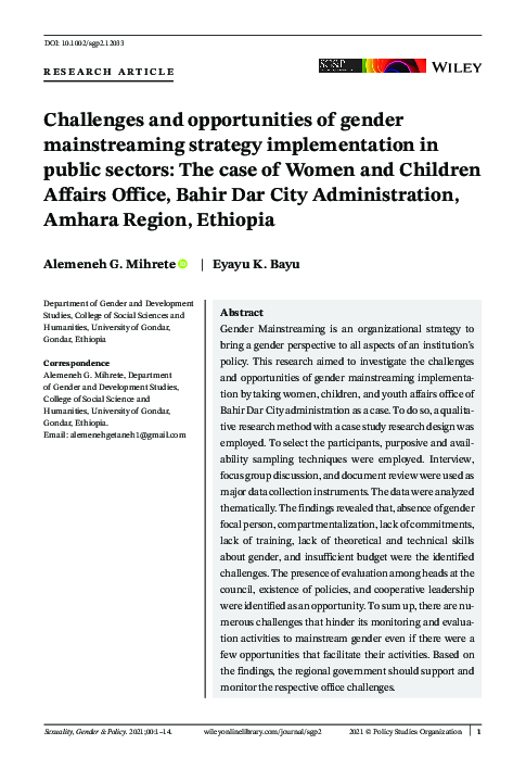 (PDF) Gender Mainstreaming in Ethiopia-2020 pdf