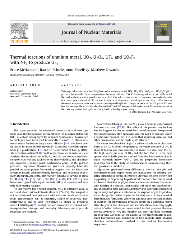 (PDF) Thermal reactions of uranium metal, UO2, U3O8, UF4, and UO2F2 ...