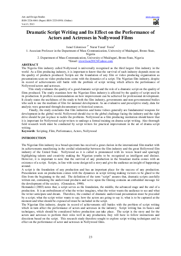 (PDF) Dramatic Script Writing and Its Effect on the Performance of ...