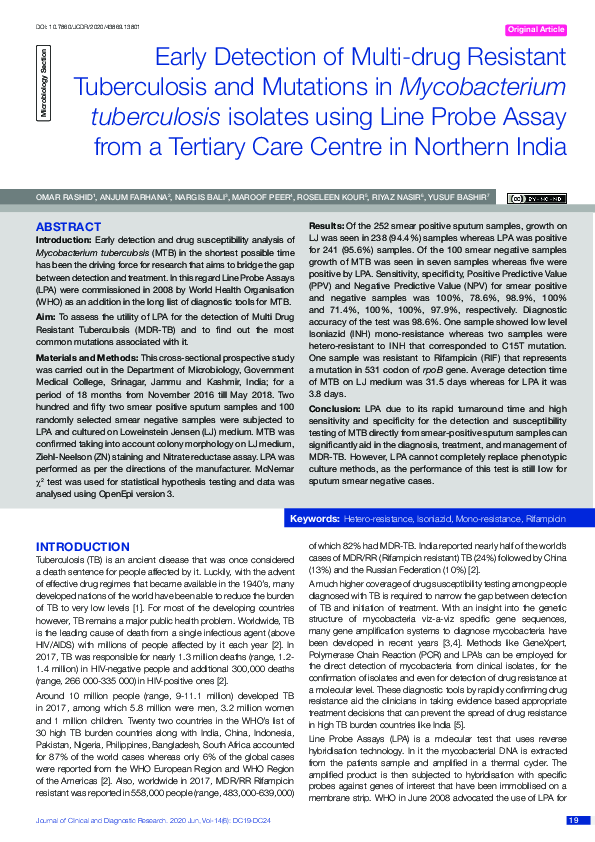 Pdf Early Detection Of Multi Drug Resistant Tuberculosis And