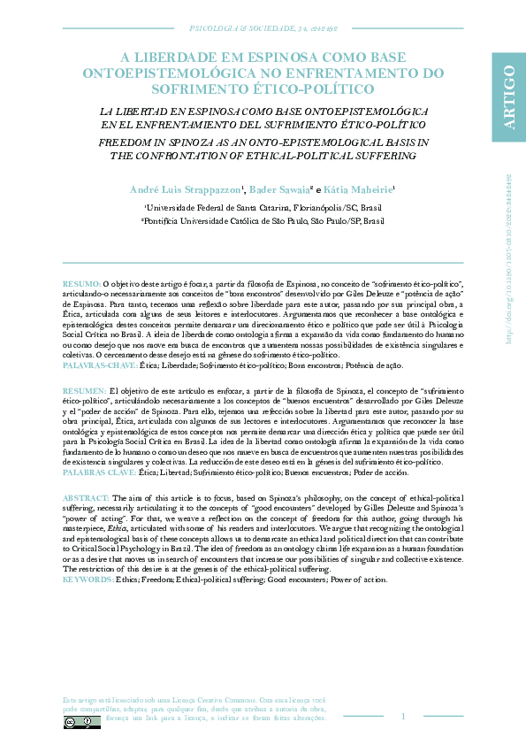 (PDF) A Liberdade Em Espinosa Como Base Ontoepistemológica No ...