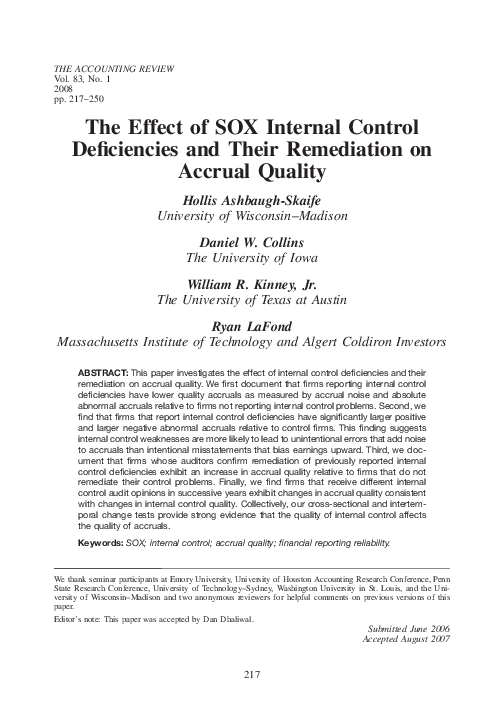 (PDF) The Effect of SOX Internal Control Deficiencies and Their ...