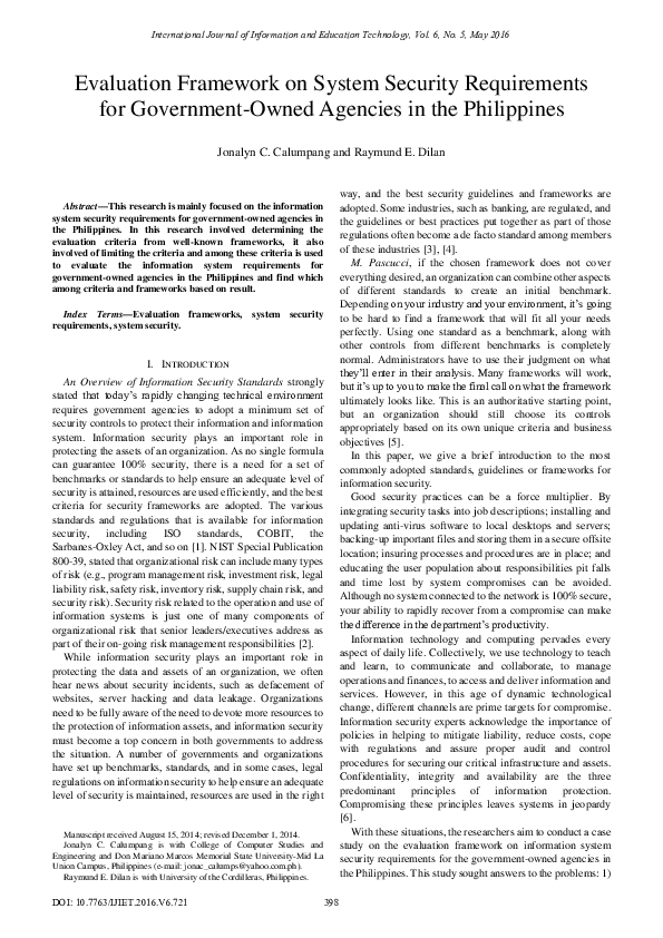 Pdf Evaluation Framework On System Security Requirements For