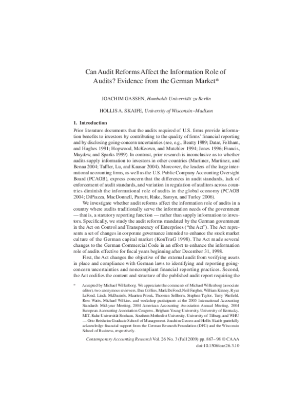 (PDF) Can Audit Reforms Affect the Information Role of Audits? Evidence ...