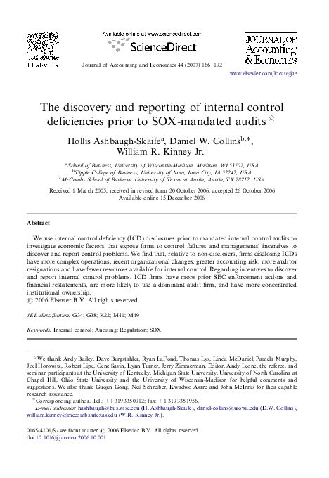 (PDF) The discovery and reporting of internal control deficiencies ...