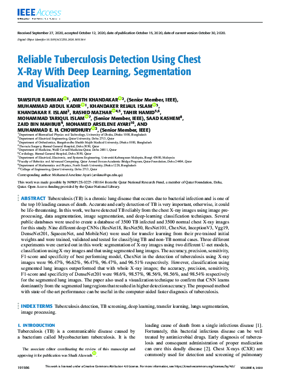 (PDF) Reliable Tuberculosis Detection Using Chest X-Ray With Deep ...