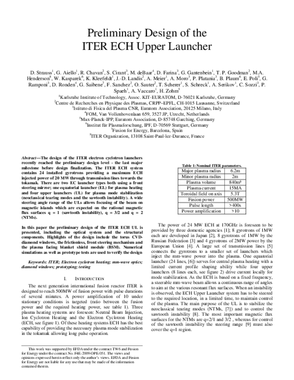 (PDF) Preliminary design of the ITER ECH Upper Launcher