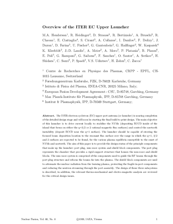 (PDF) Overview of the ITER EC upper launcher