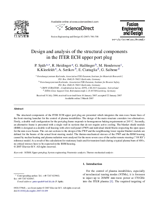 (PDF) Design and analysis of the structural components in the ITER ECH ...