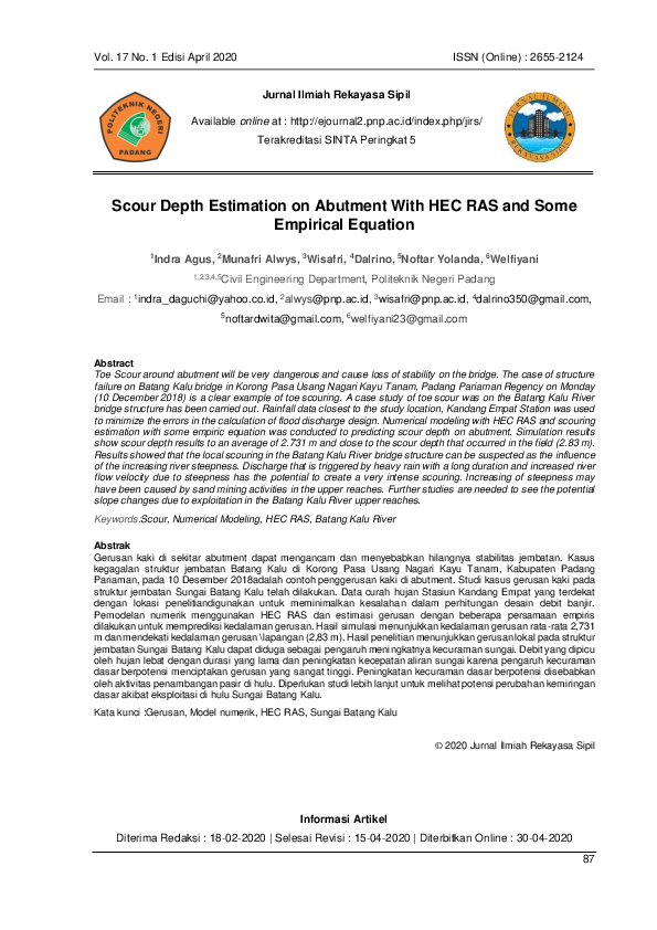 (PDF) Scour Depth Estimation on Abutment With HEC RAS and Some ...