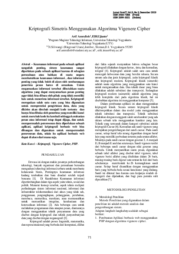 (PDF) Kriptografi Simetris Menggunakan Algoritma Vigenere Cipher | eih ...