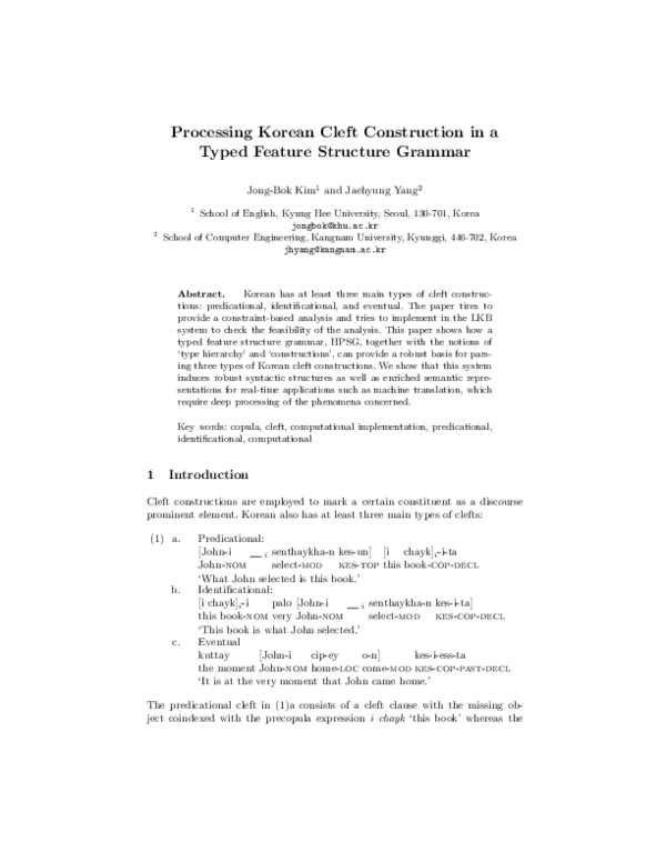 Pdf Deep Processing Of Korean Floating Quantifier Constructions