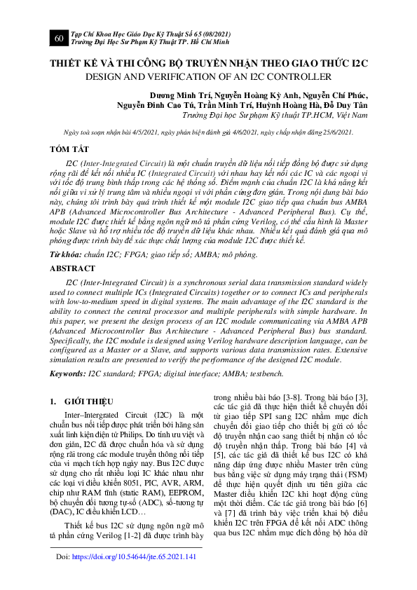 (PDF) Design and Verification of an I2C Controller