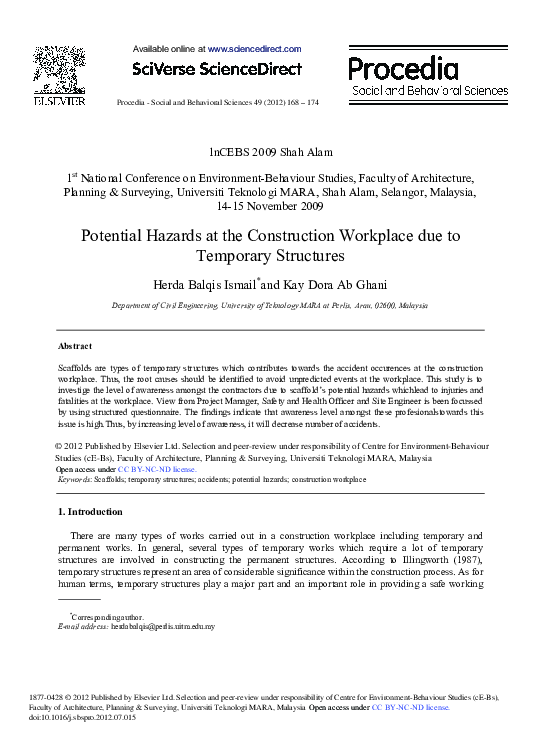 (PDF) Potential Hazards at the Construction Workplace due to Temporary ...