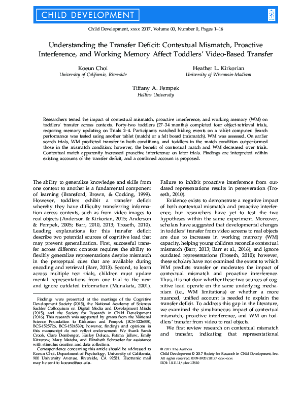 (PDF) Understanding the Transfer Deficit: Contextual Mismatch, Proactive Interference, and ...