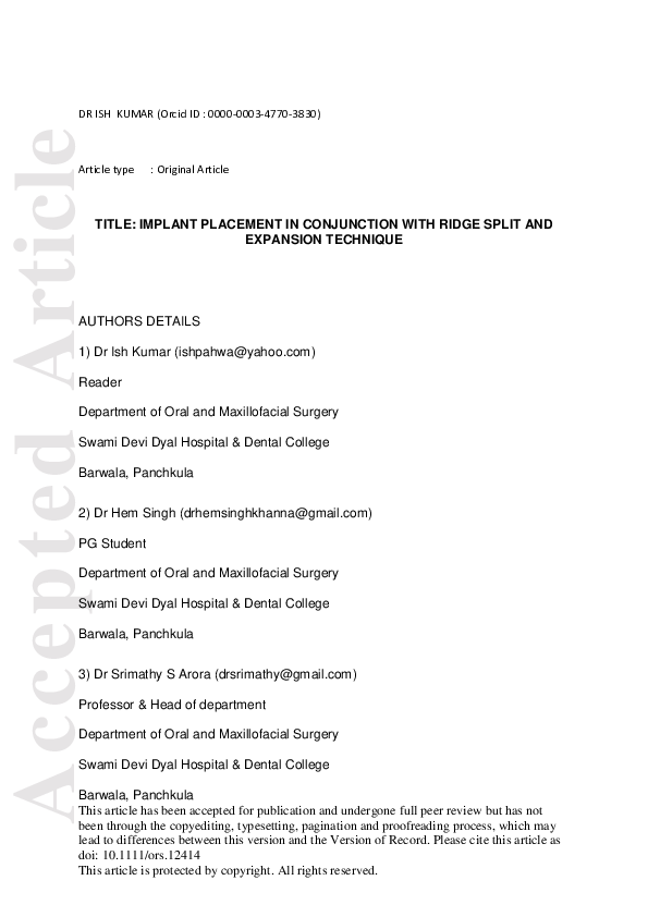 (PDF) Implant placement in conjunction with Ridge Split and Expansion ...