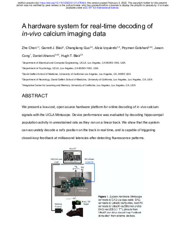 Pdf Decalcion A Hardware System For Real Time Decoding Of In Vivo Calcium Imaging Data