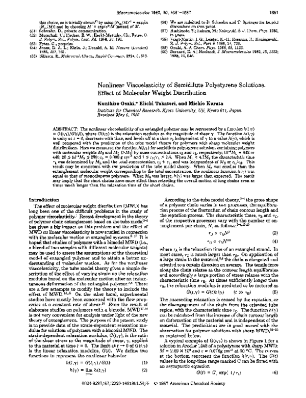 (PDF) Nonlinear Viscoelasticity in Semidilute Polystyrene Solutions