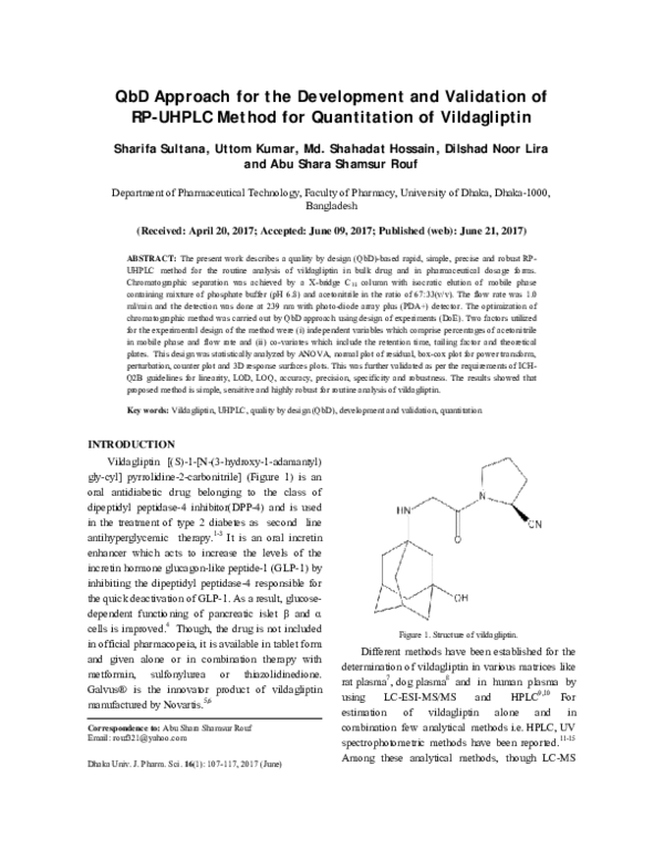 Pdf Qbd Approach For The Development And Validation Of Rp Uhplc Method For Quantitation Of