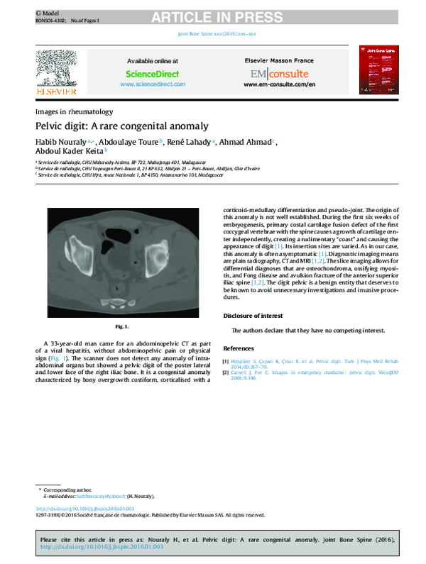 (PDF) Pelvic digit: A rare congenital anomaly