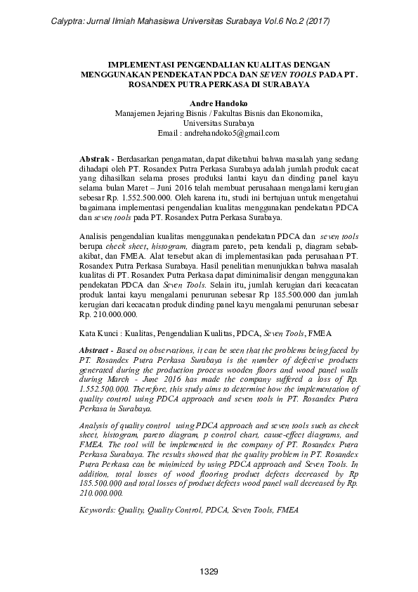(PDF) Implementasi Pengendalian Kualitas Dengan Menggunakan Pendekatan Pdca Dan Seven Tools Pada ...
