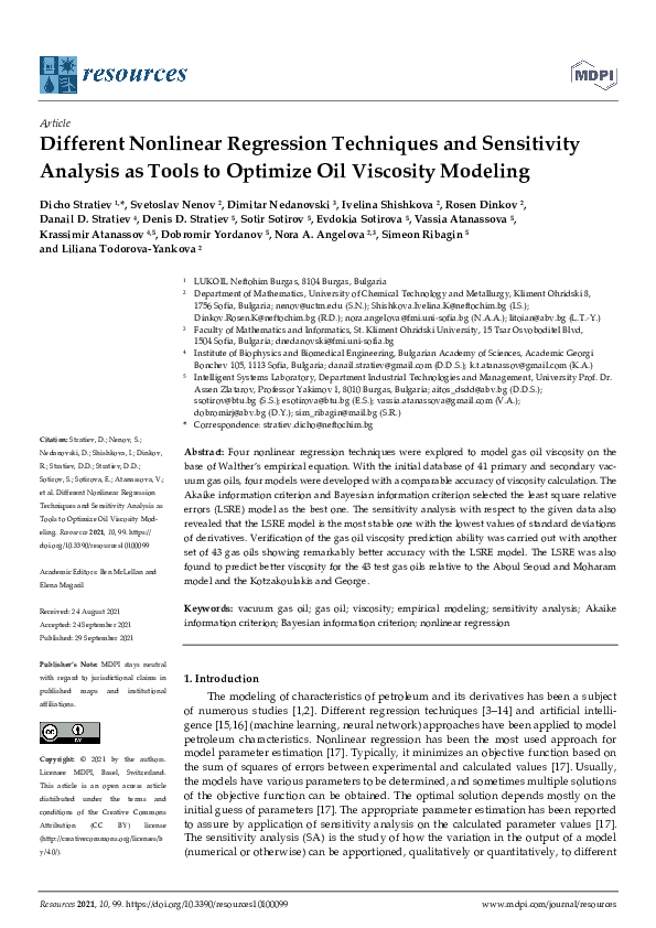 (PDF) Different Nonlinear Regression Techniques and Sensitivity Analysis as Tools to Optimize ...