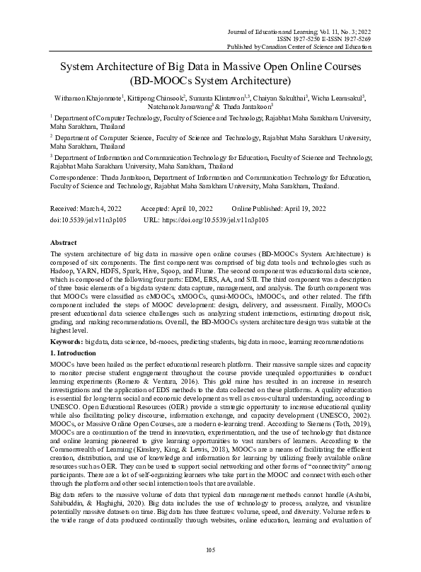 Pdf System Architecture Of Big Data In Massive Open Online Courses